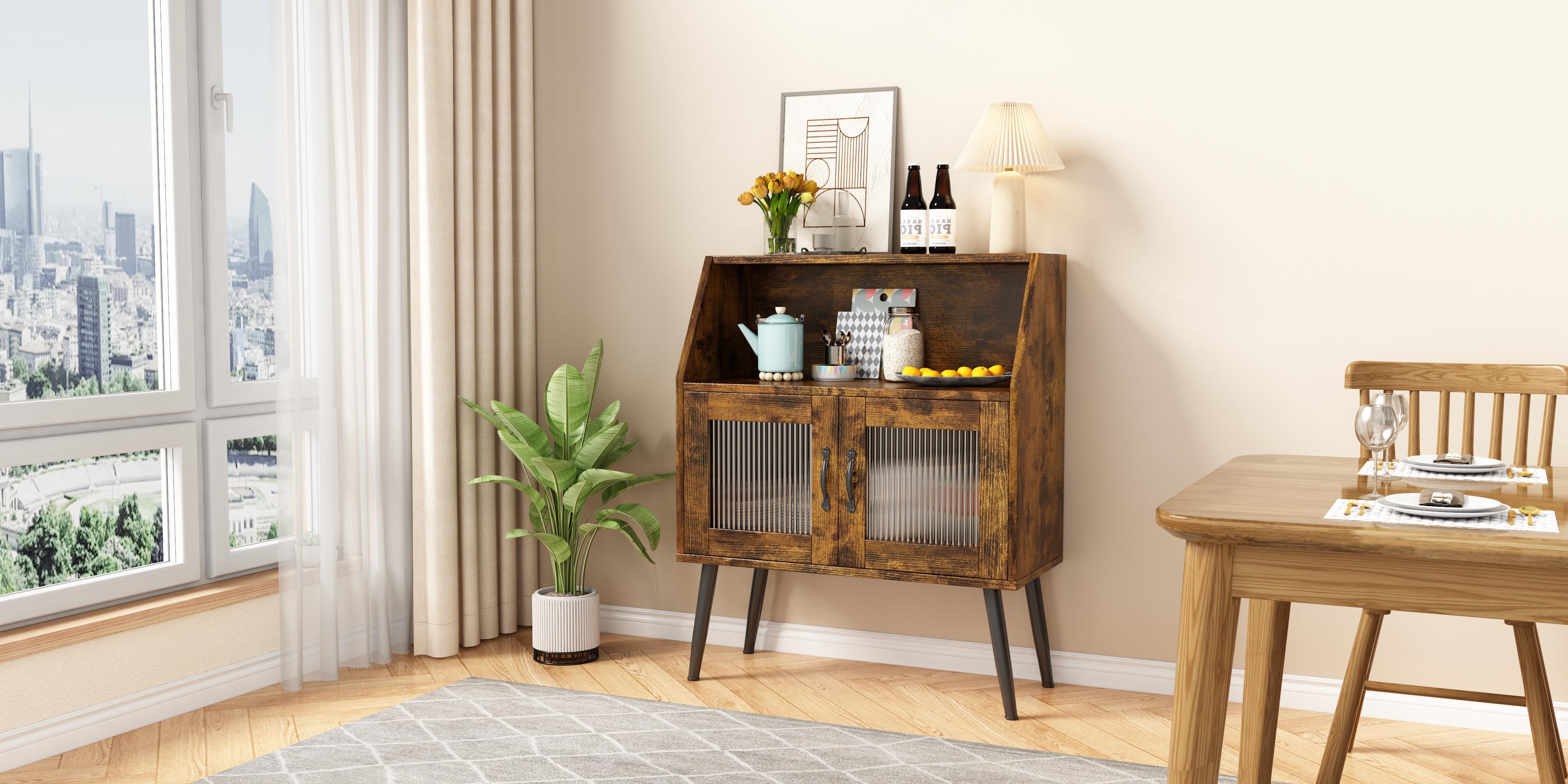 UBesGoo Sideboard, Bufft Cabinet With Glass Door, Side Dining Table ...