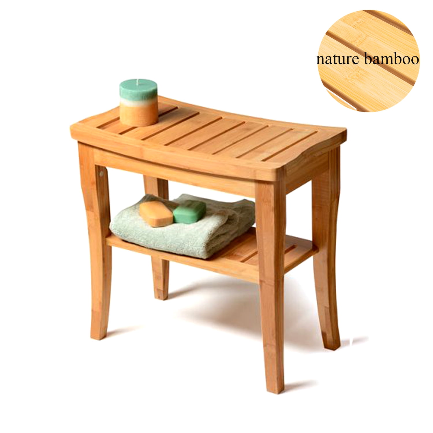 UBesGoo Spa Storage Bamboo Shower Bench Bath Chair Stool Wood Shelf ...