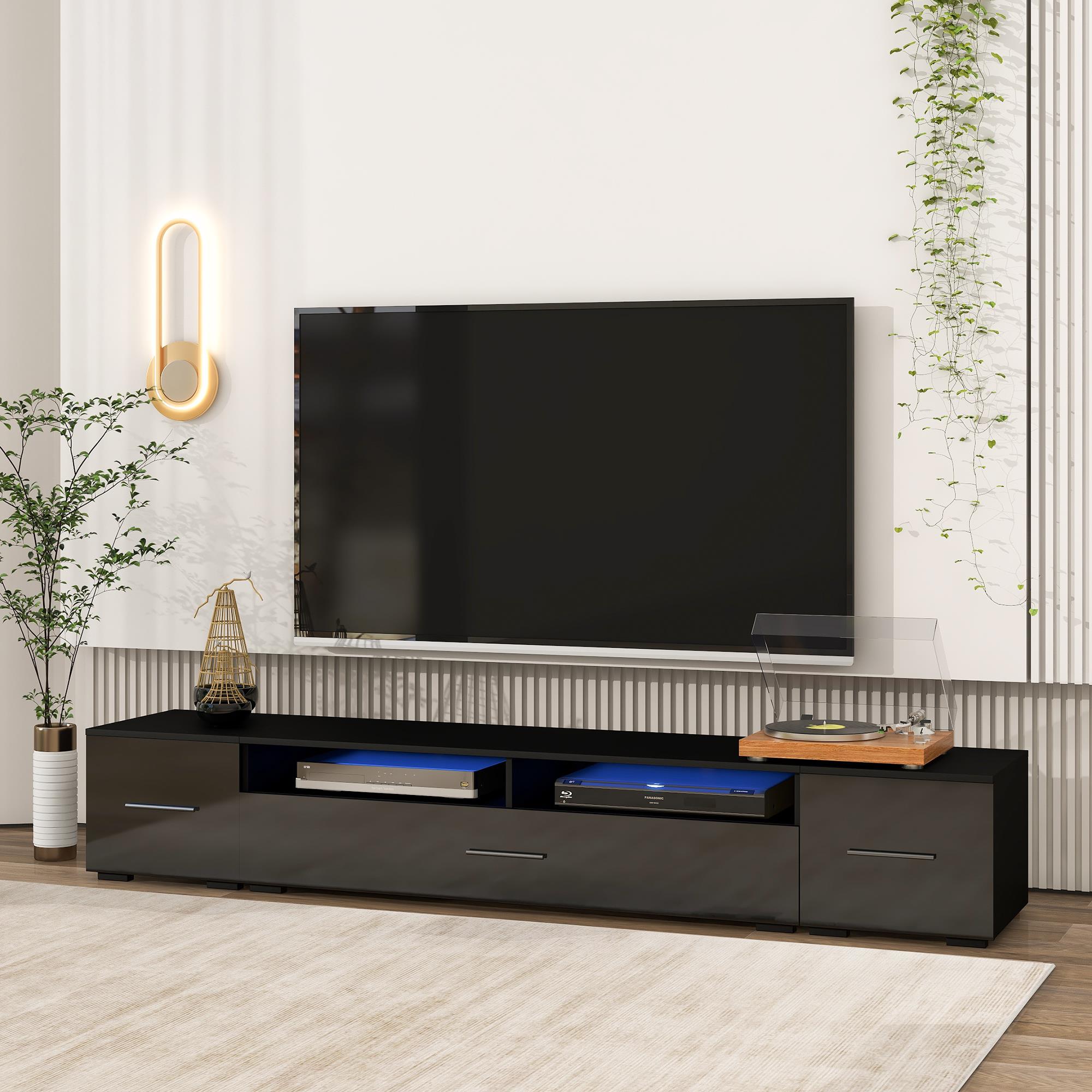 "UBesGoo TV Console up to 90"", LED Center Cabinet - High Gloss Black ...