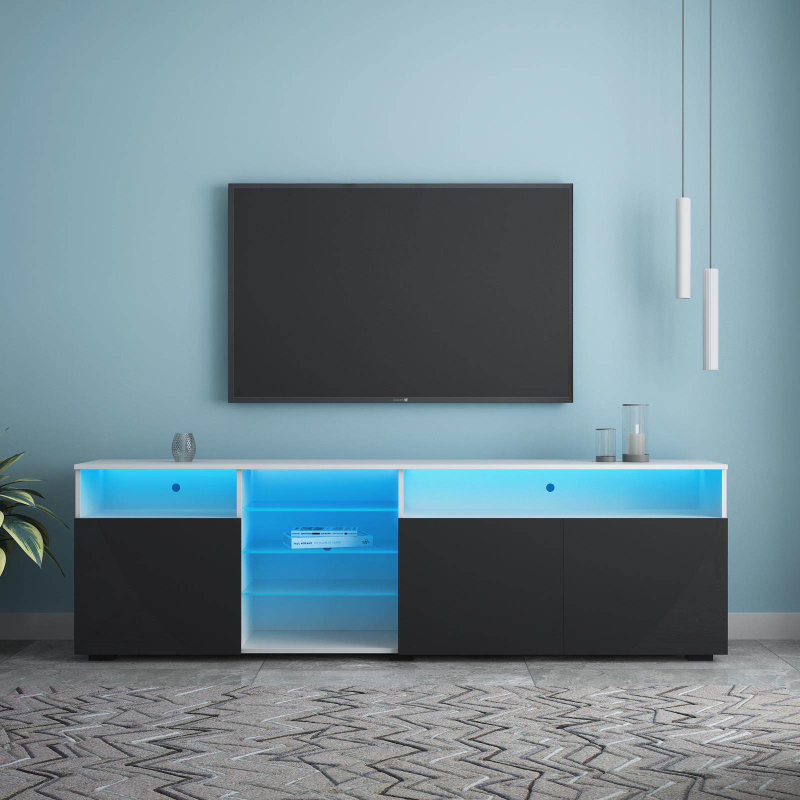 UBesGoo TV Stand with Multi-color changing LED Lights, Cabinets and ...