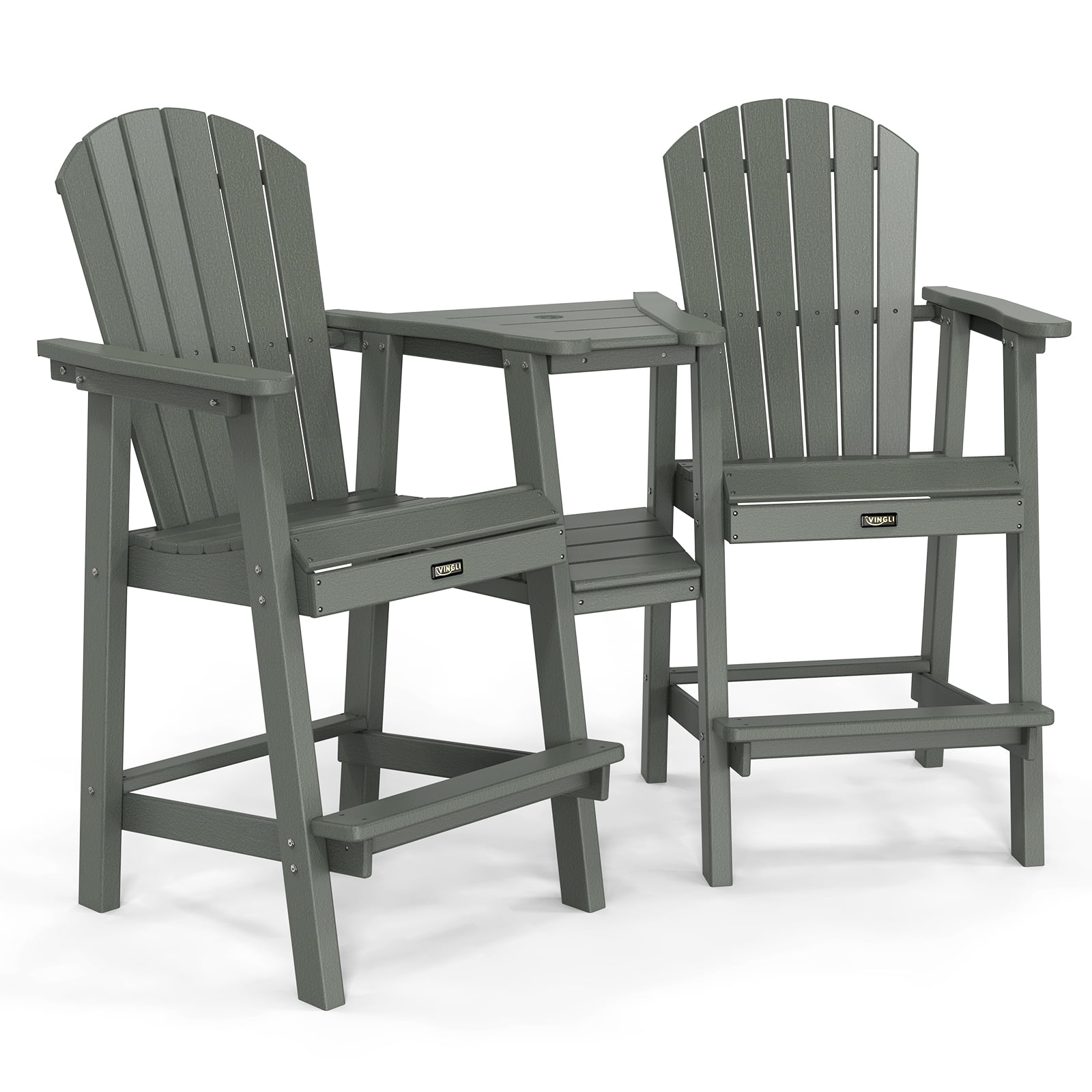 UBesGoo Set of 2 Tall Adirondack Bar Stools, HDPE Deck Chairs with ...