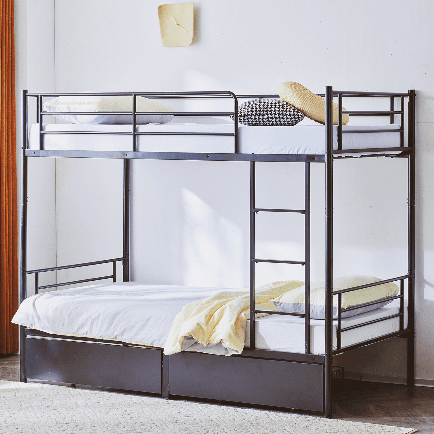 UBesGoo Twin Over Twin Metal Bunk Bed with 2 Storage Drawers, Solid ...