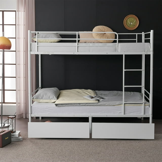 UBesGoo Twin Over Twin Metal Frame Bunk Bed with 2 Drawers and ...