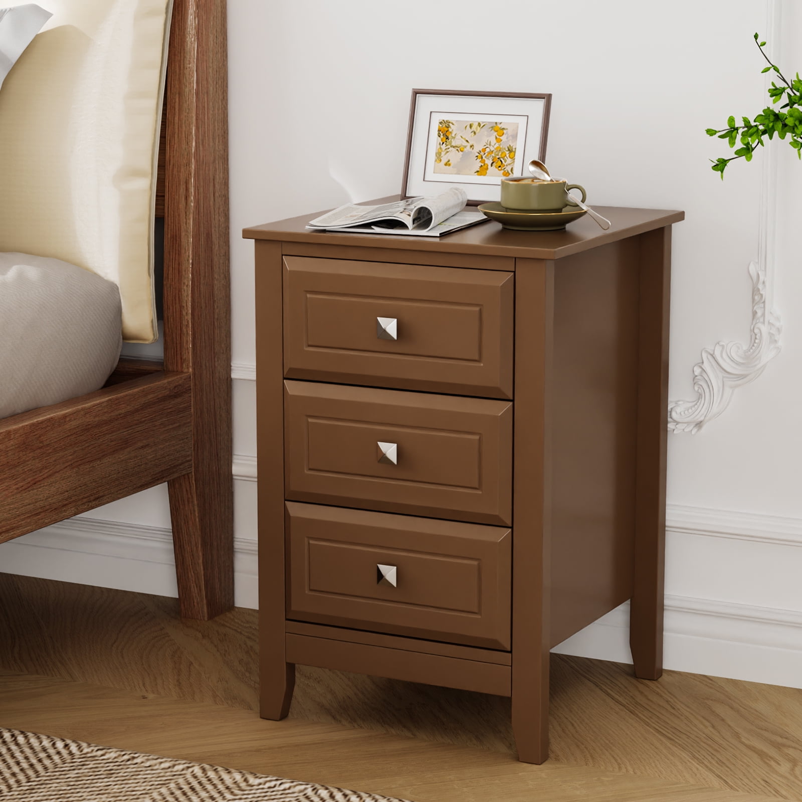 UBesGoo Upgraded White Nightstand with 3 Drawers, Modern Night Stands ...