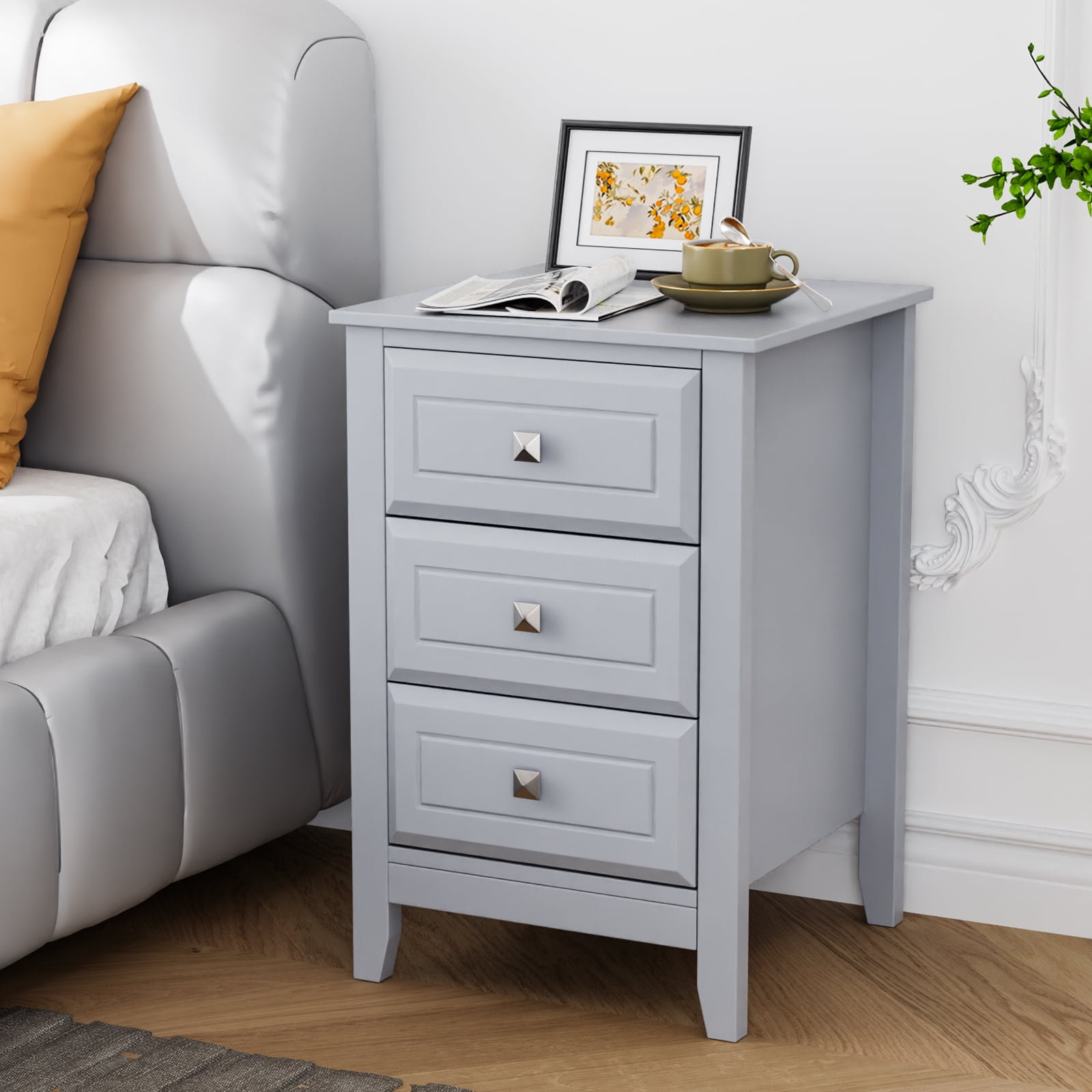 UBesGoo Upgraded White Nightstand with 3 Drawers, Modern Night Stands ...