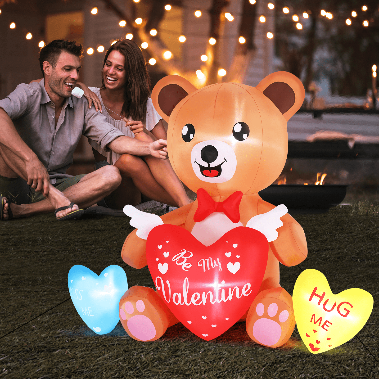 UBesGoo 5FT Valentine's Day Blow Up Bear Holding Heart Candy, Outdoor ...