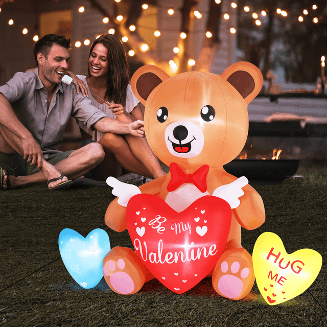 UBesGoo 5FT Valentine's Day Blow Up Bear Holding Heart Candy, Outdoor ...