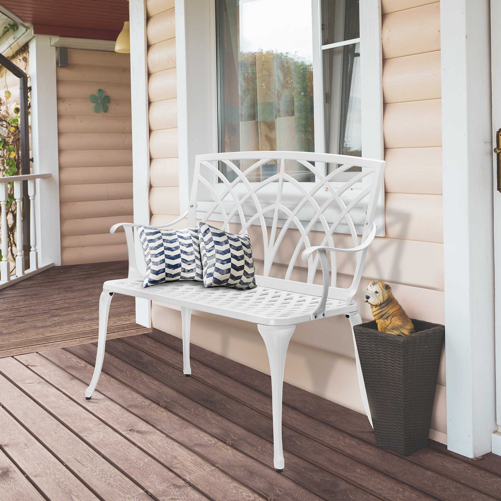UBesGoo White Metal Bench Chair For Backyard & Porch & Path, Garden ...