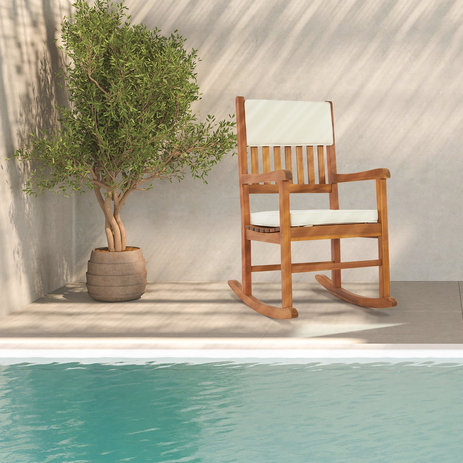 UBesGoo Wood Rocker, Sturdy Acacia Wood Rocking Chair for Living Room ...