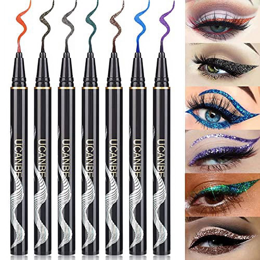 UCANBE 7 Colors Shimmer Liquid Eyeliner Makeup Set, Metallic Satin ...