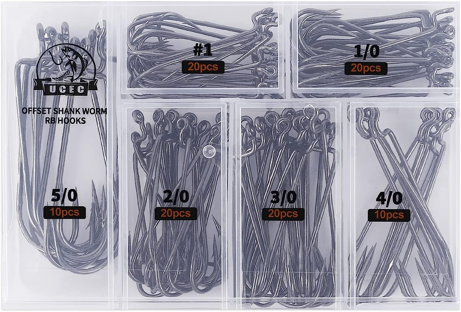 UCEC 100pcs/Box Fishing Hook Worm Hooks Offset Shank Round Bend Worm ...