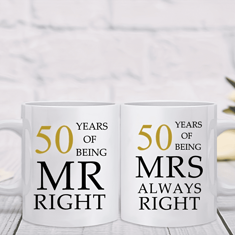 UCEI 50th Anniversary Mugs Set of 2 Mr Right Mrs Always Right Coffee ...