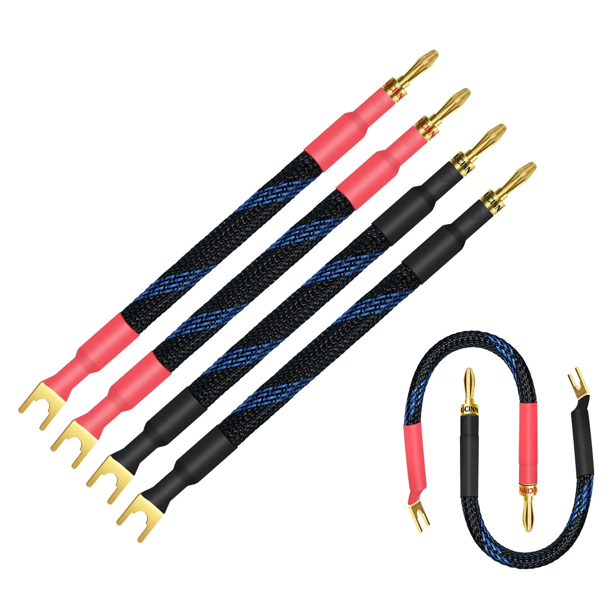 UCINNOVATE 4 x HiFi OFC Gold Plated Spade to Banana Plug Speaker Wire ...