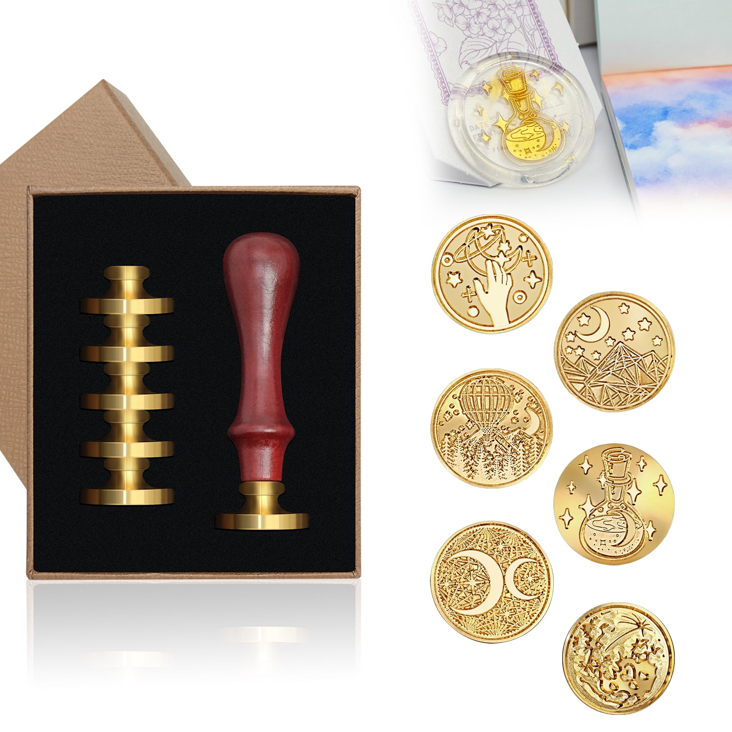 UCINNOVATE Wax Seal Stamp with Gift Box Set, 6Pcs Sealing Wax Stamps 1 ...