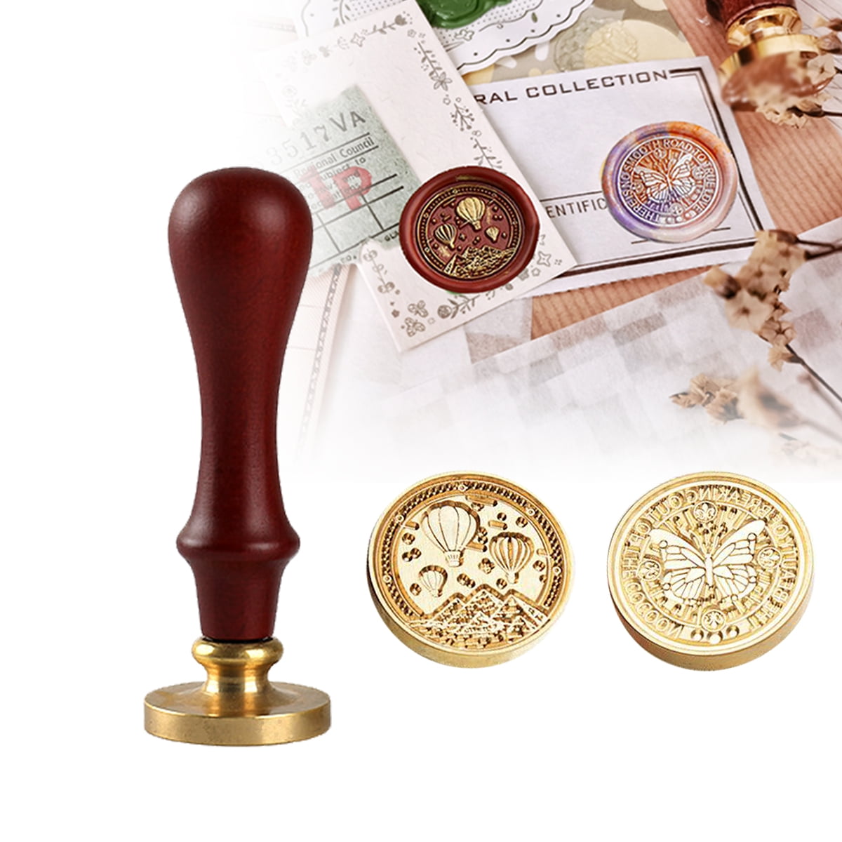 UCINNOVATE Wax Stamp Seal Kit Retro Wood Handle + Brass Head Sealing ...
