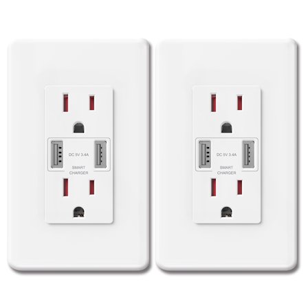 4.8A Ultra High Speed Dual USB Charger Outlet - 15A Tamper Resistant ...