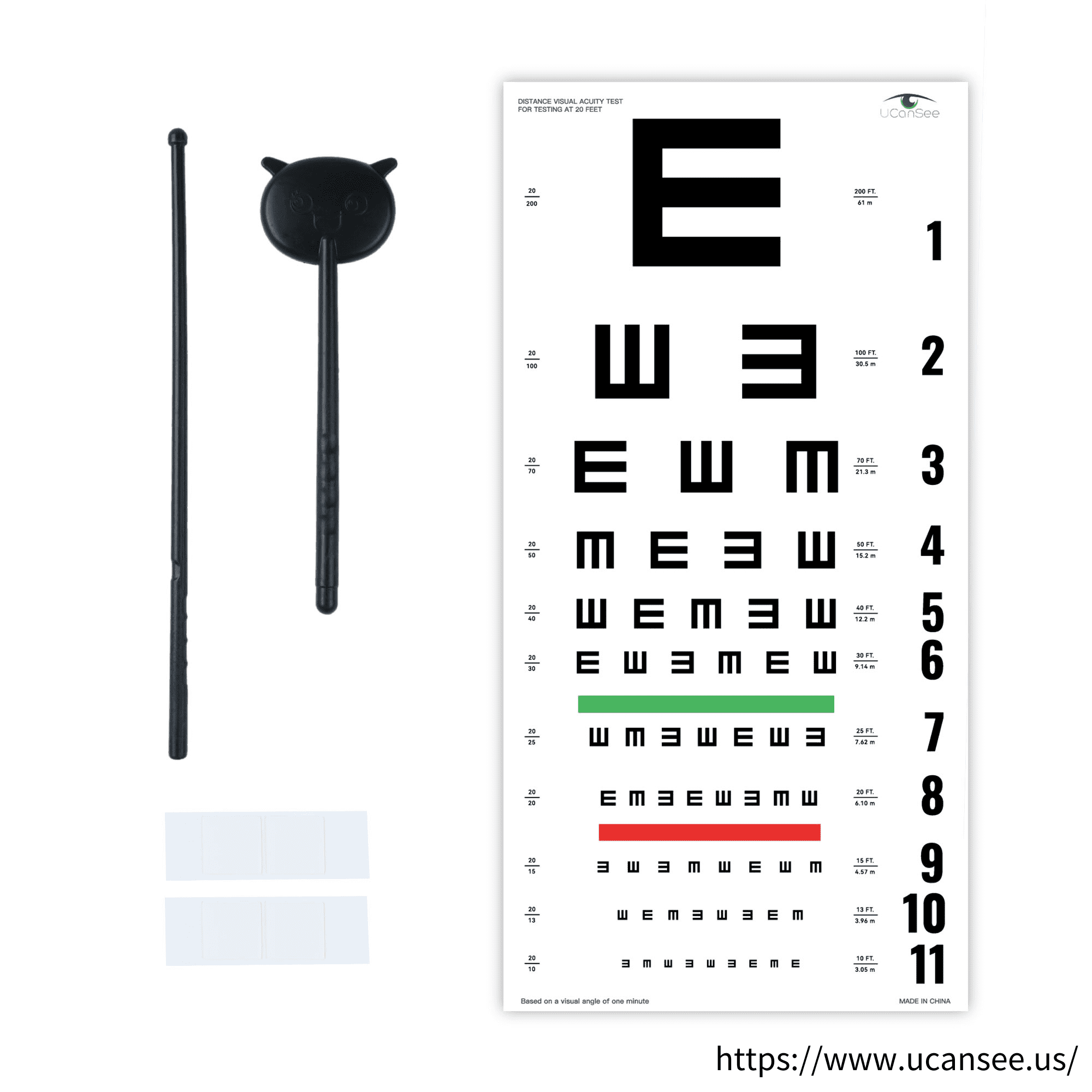 UCanSee E Eye Chart Visual Acuity Chart 11 x 22 inch 20 feet Distance ...