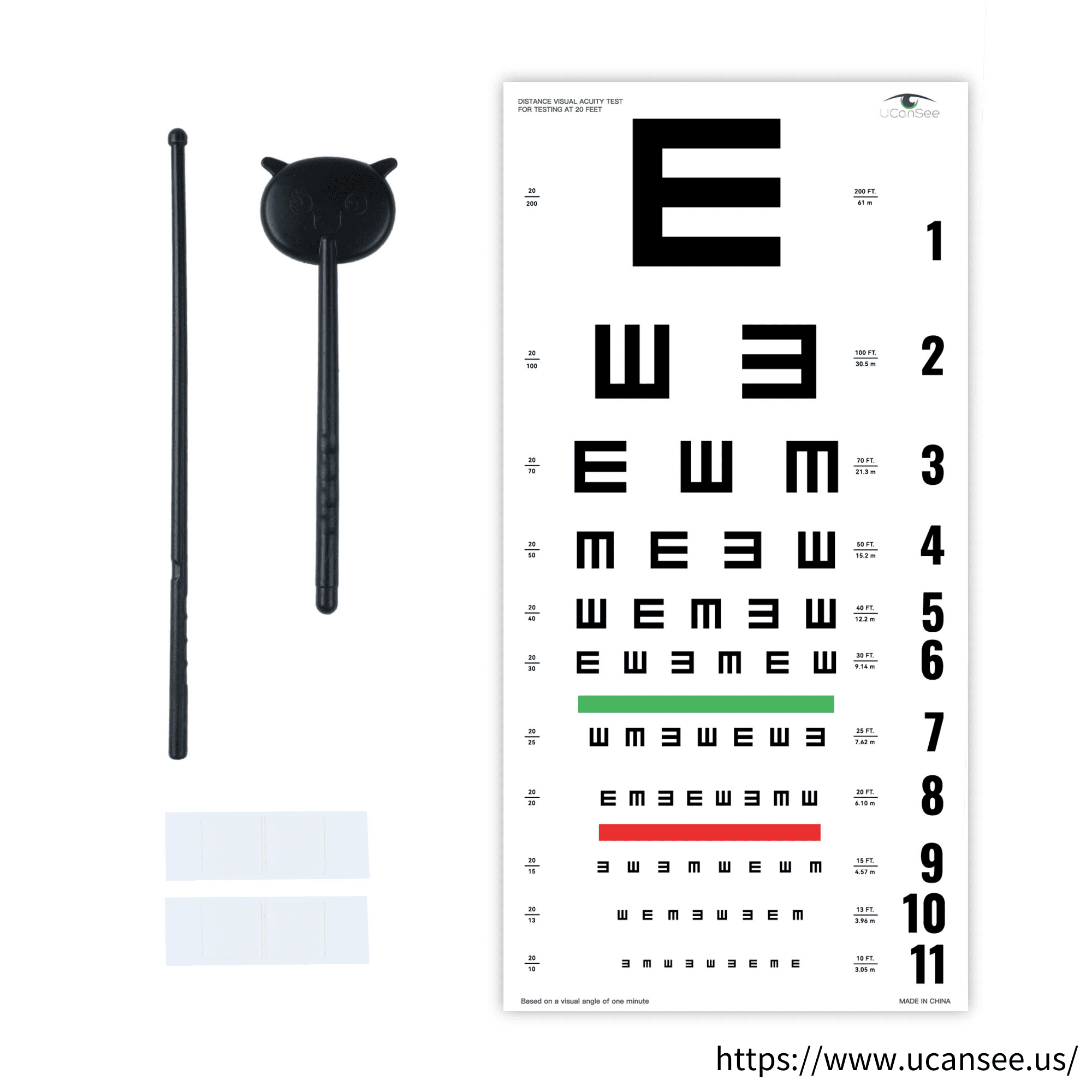 UCanSee E Eye Chart Visual Acuity Chart 11 x 22 inch 20 feet Distance ...