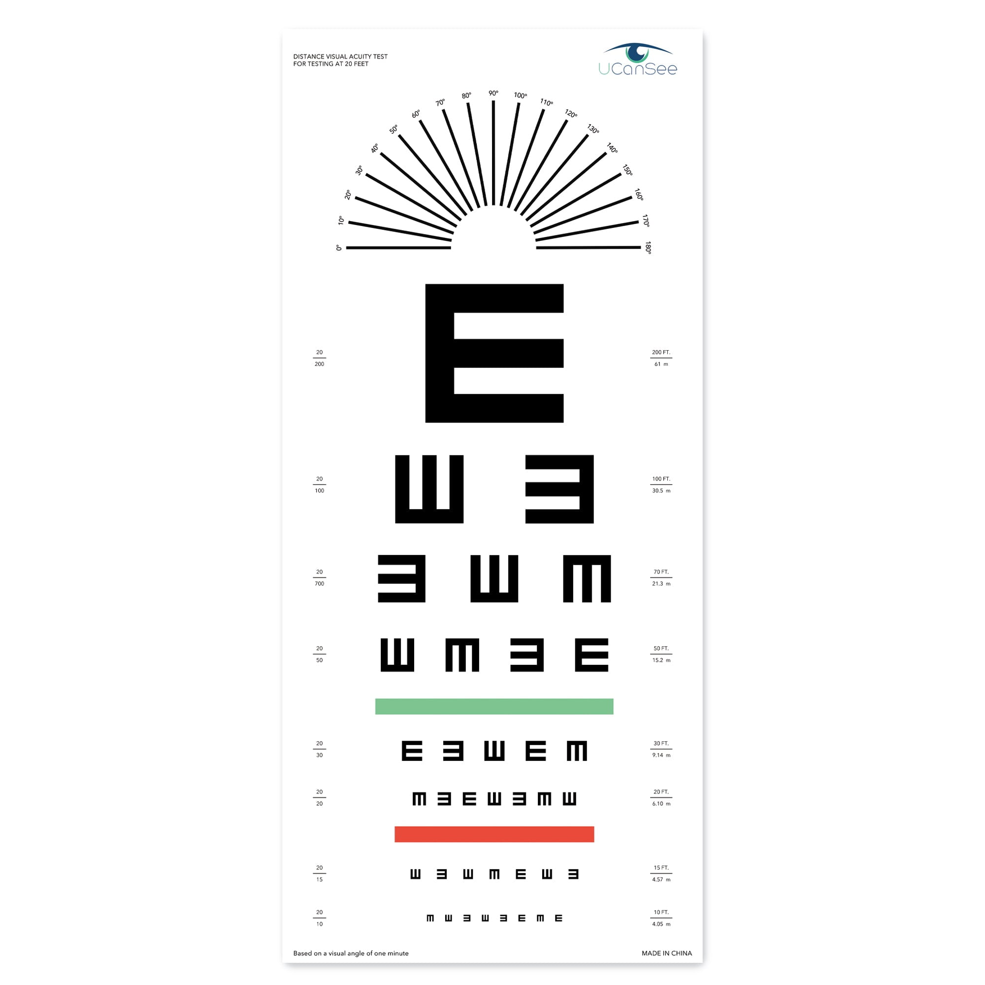 UCanSee E Eye Chart Visual Acuity Chart 11 x 24 inch 20 feet Distance ...