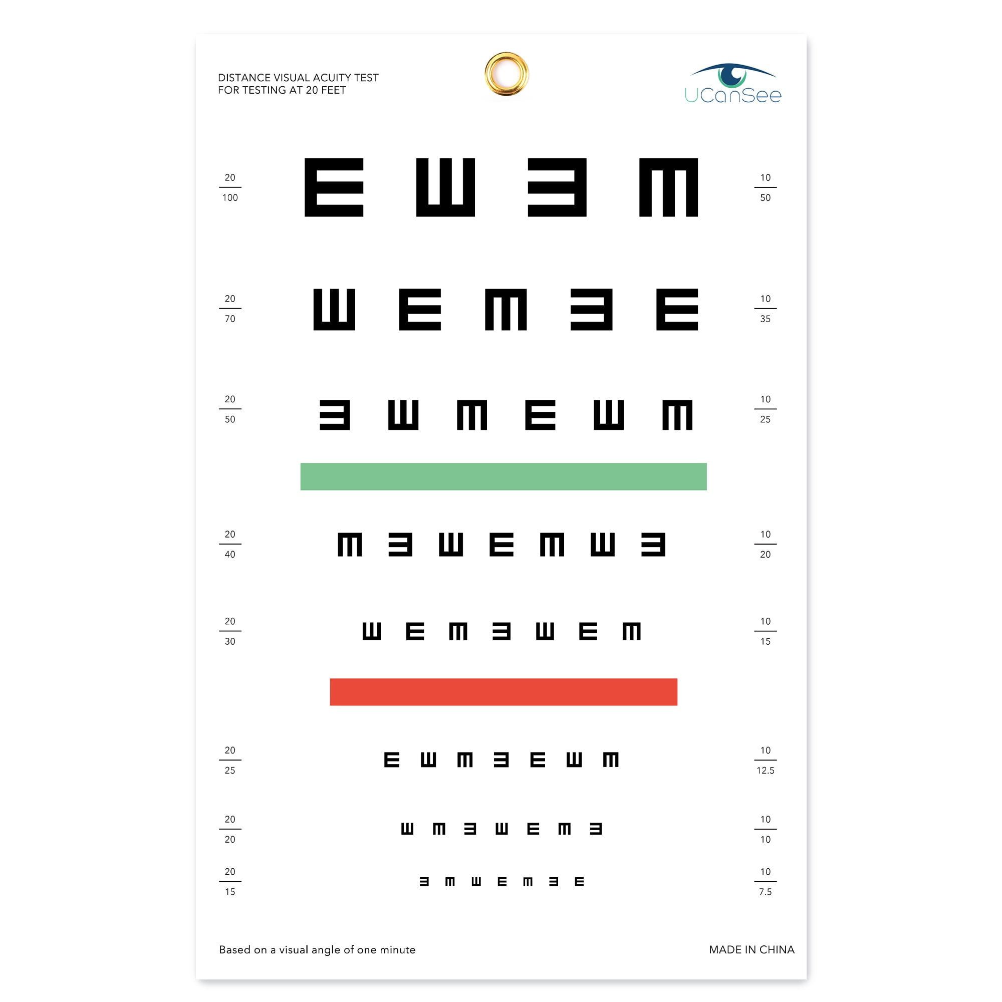 UCanSee E Eye Chart Visual Acuity Chart 9 x 14 inch 10 feet Distance ...
