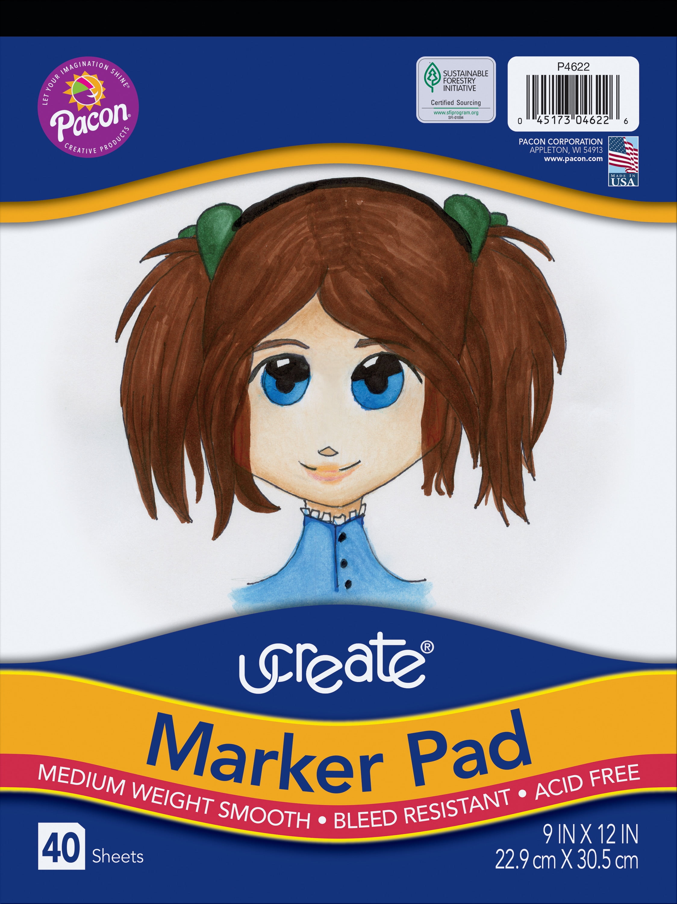 UCreate Paper Marker Art Pad, White, 9 x 12 in, 40 Sheets, 3+, P4622 ...