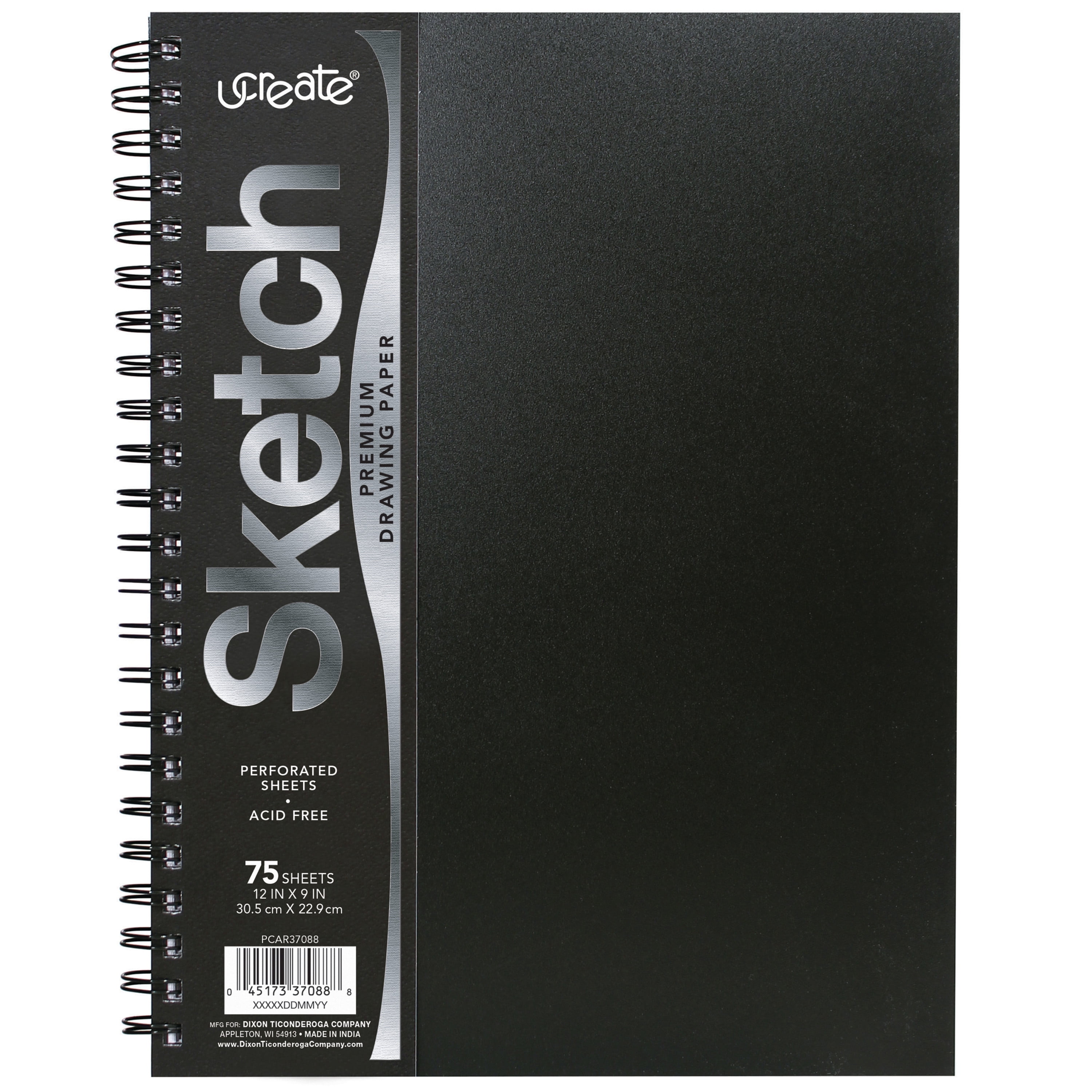 UCreate Spiral Bound Sketchbook Notebook, Heavyweight, 9 x 12 in, Black ...