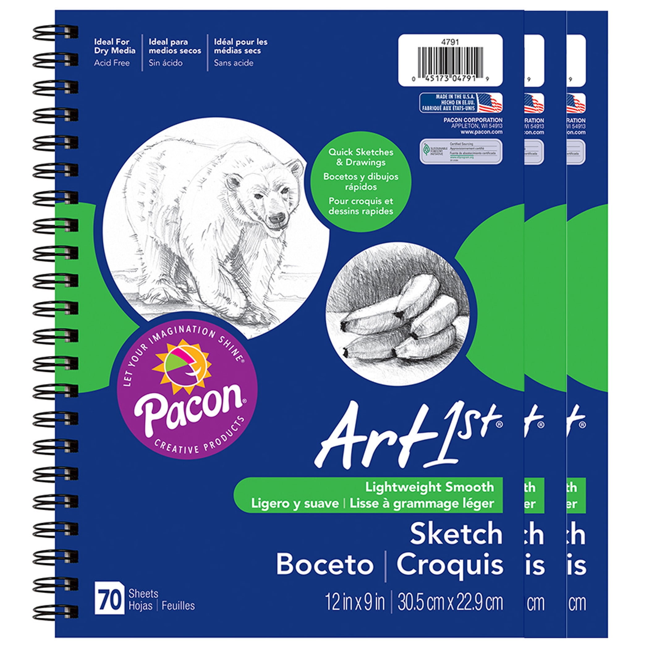 UCreate Sketch Diary, Standard Weight, 12" x 9", 70 Sheets, Pack of 3 ...