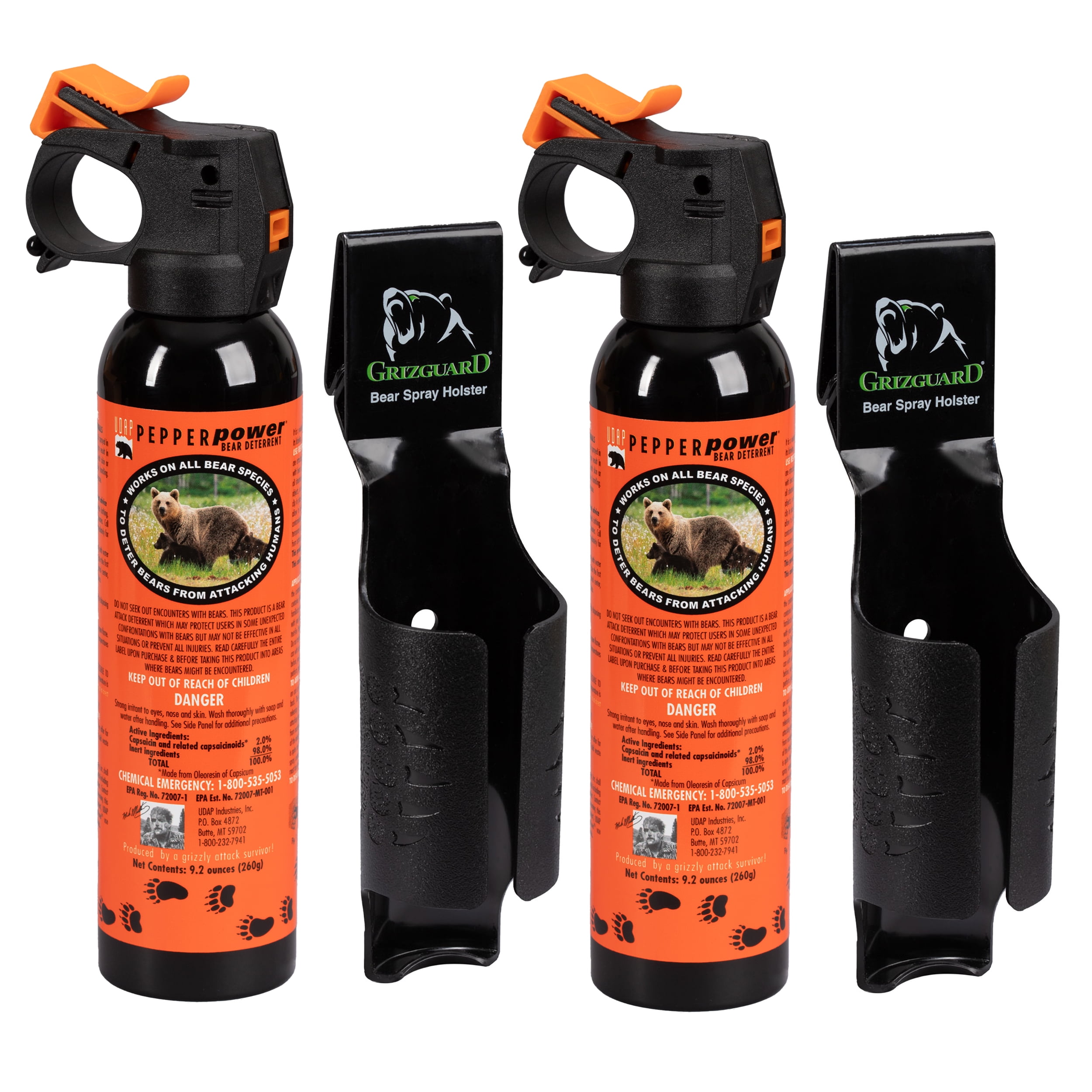 Pepper Power Magnum Bear Spray, 9.2 oz, 2 Pack, Griz Guard Clip ...