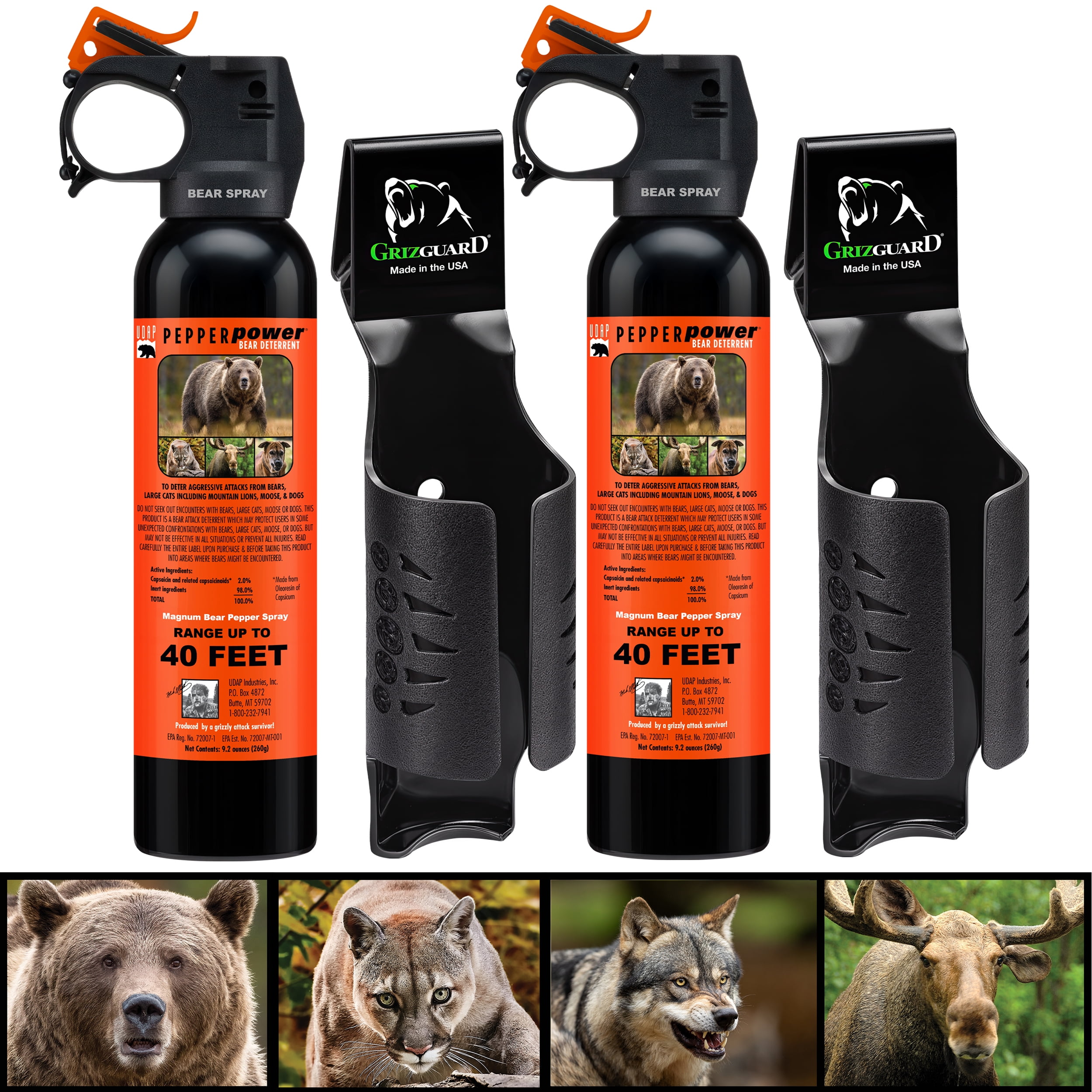 Pepper Power Magnum Bear Spray, 9.2 oz, 2 Pack, Griz Guard Clip ...