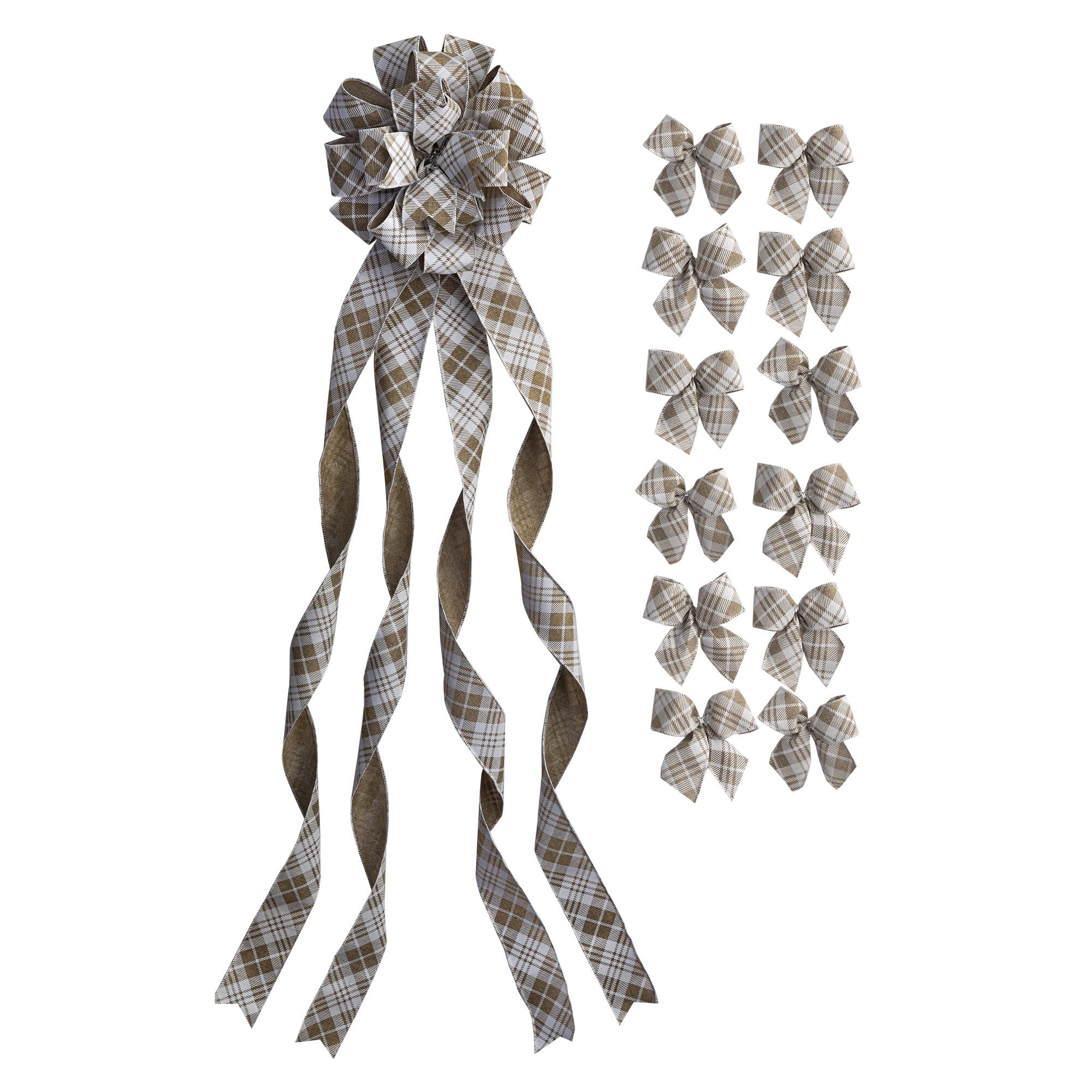 UDAXB Large Linen White Plaid Ribbon Christmas Tree Topper Bow and 12 ...