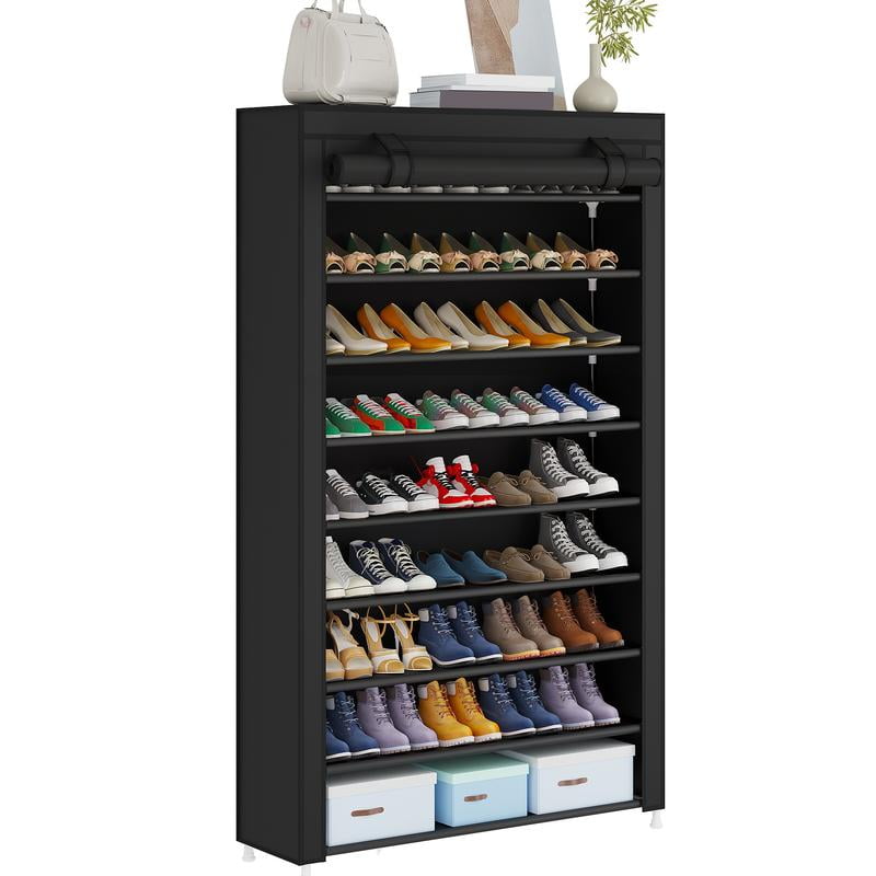 UDEAR 10 Tier Shoe Rack with 9 Shelf Compartments and Dust Cover Shoe ...