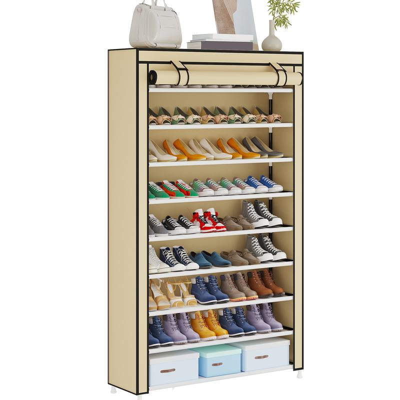 UDEAR 10 Tier Shoe Rack with 9 Shelf Compartments and Dust Cover Shoe ...
