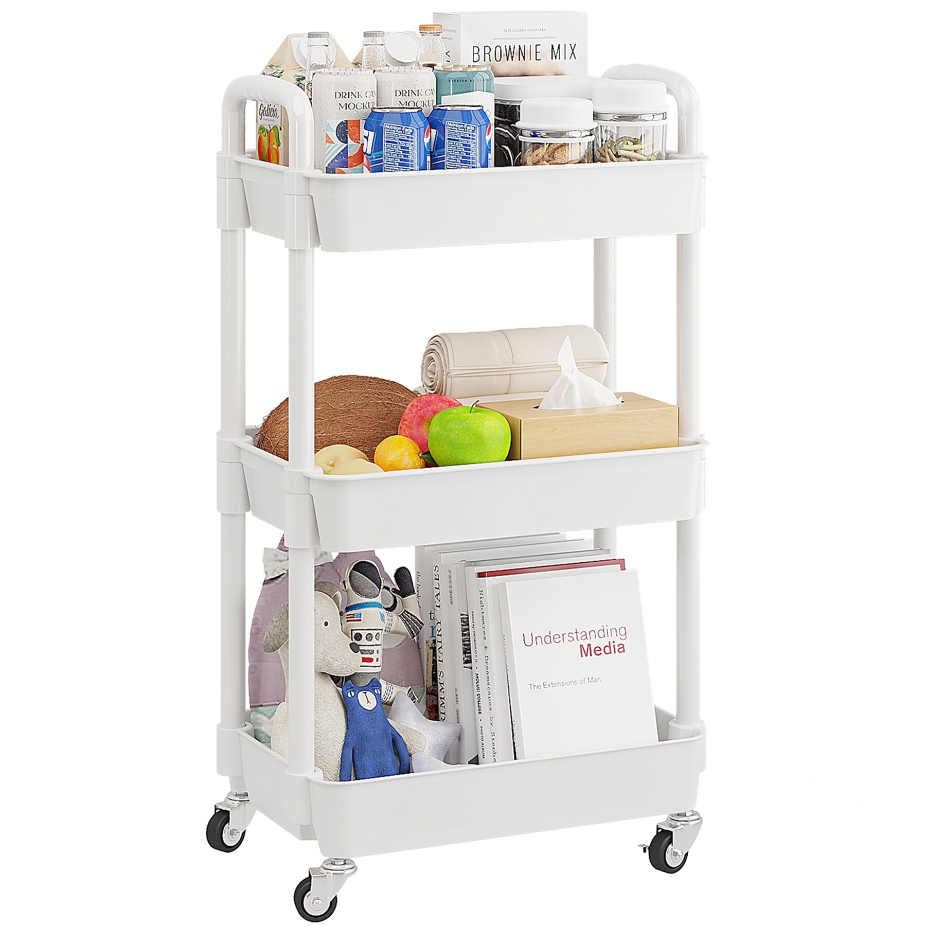 UDEAR 3-Tier Rolling Utility Cart, Multifunctional Storage, Lockable ...