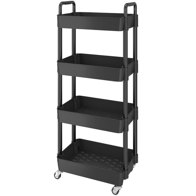 UDEAR 4-Tier Rolling Utility Cart, Rack with Handle and Lockable Wheels ...