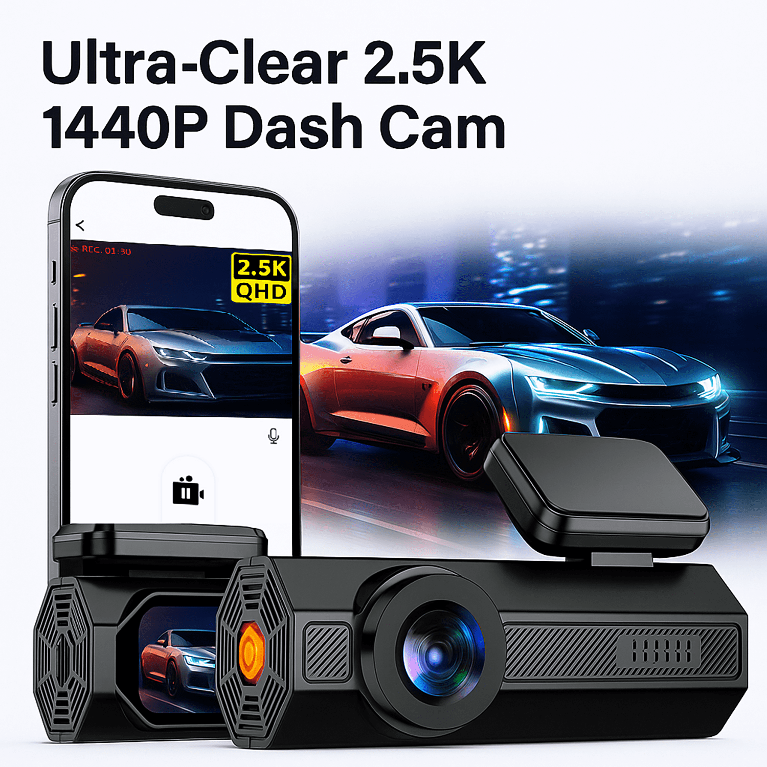 UDH 2.5K Dash Cam Front with WiFi&APP, Pro with 1.47" Display,Dash ...