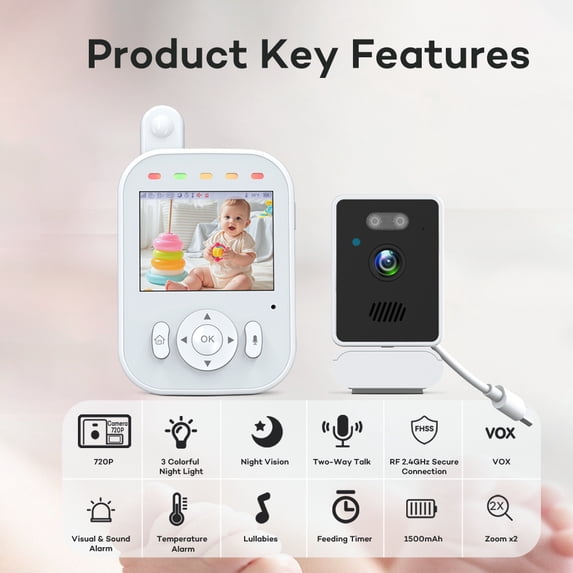 UDH Baby Monitor with Camera and Audio, Baby Sleep Monitor with 1080P ...