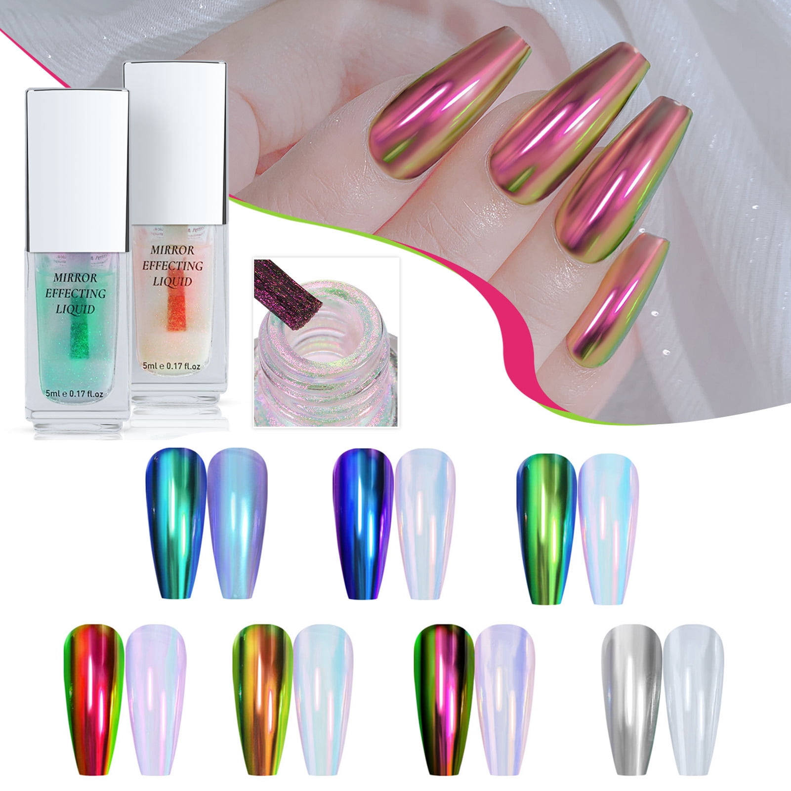 UDIYO 0.5g Nail Powder Liquid Metallic Iridescent Mirror Effect Quick ...