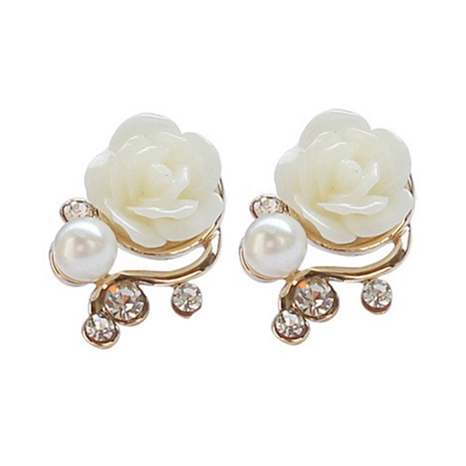 UDIYO 1 Pair Ear Stud Rose Flower Shape Versatile Alloy Faux Pearl ...