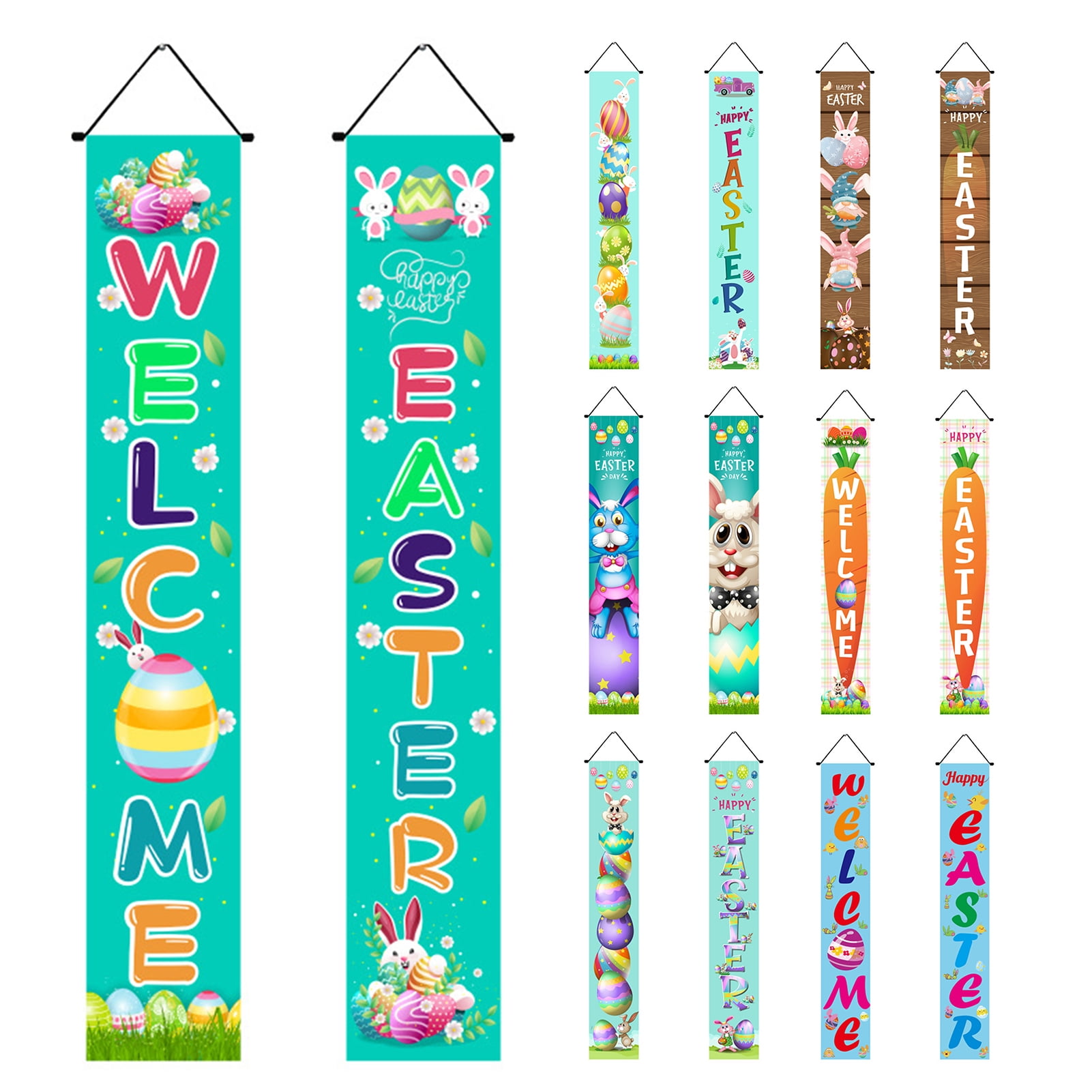 UDIYO 1 Pair Easter Porch Sign Set Hello Spring Happy Easter Blue ...