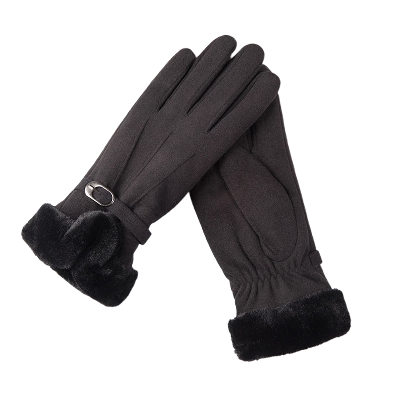 UDIYO 1 Pair Full Finger Solid Color Plush Lining Women Gloves Fluffy ...