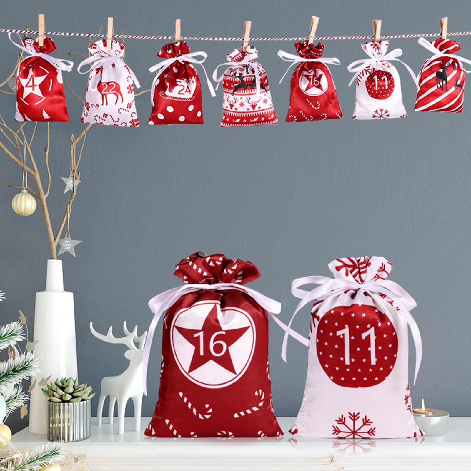 UDIYO 1 Set Christmas Advent Calendar 2023, 24 Days Burlap Hanging ...