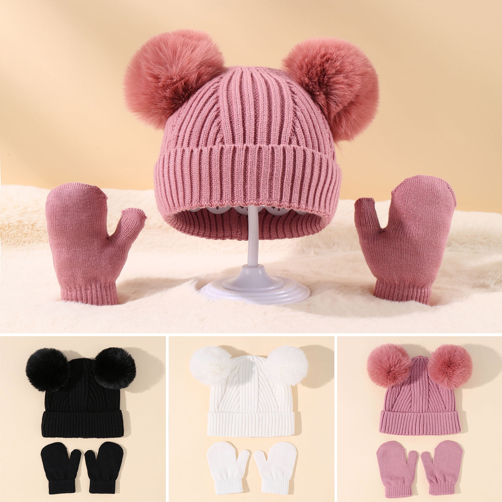 UDIYO 1 Set Kids/Baby Hat and Mitten Set Baby Beanies Winter Hat Kids ...