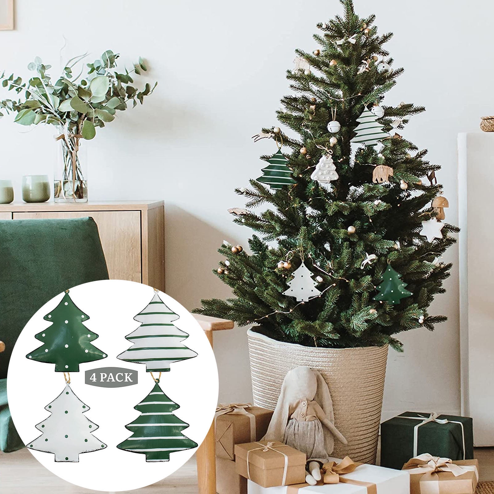 UDIYO 1 Set Tree Shape Christmas Pendants with Lanyard Galvanized Iron ...