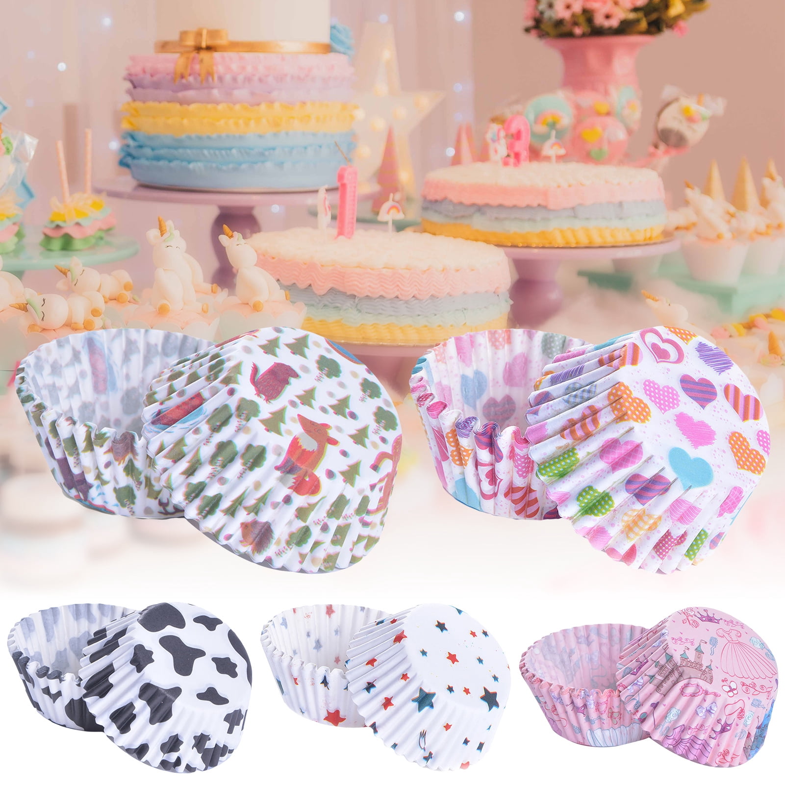 UDIYO 100Pcs Cupcake Liners Cupcake Wrappers Heart Stars Cupcake Cups ...