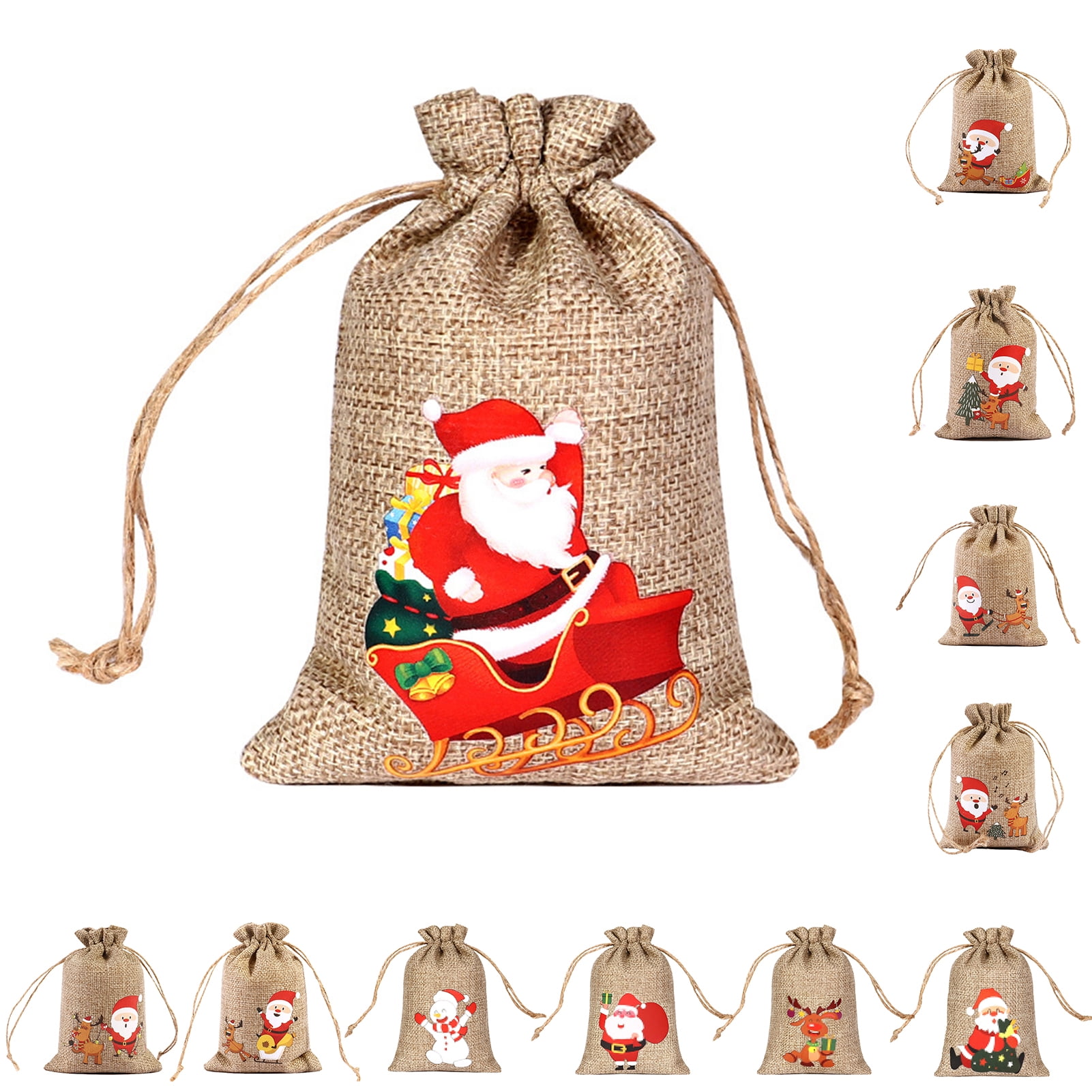 UDIYO 25Pcs Christmas Burlap Gift Bags with Drawstring Christmas Linen ...