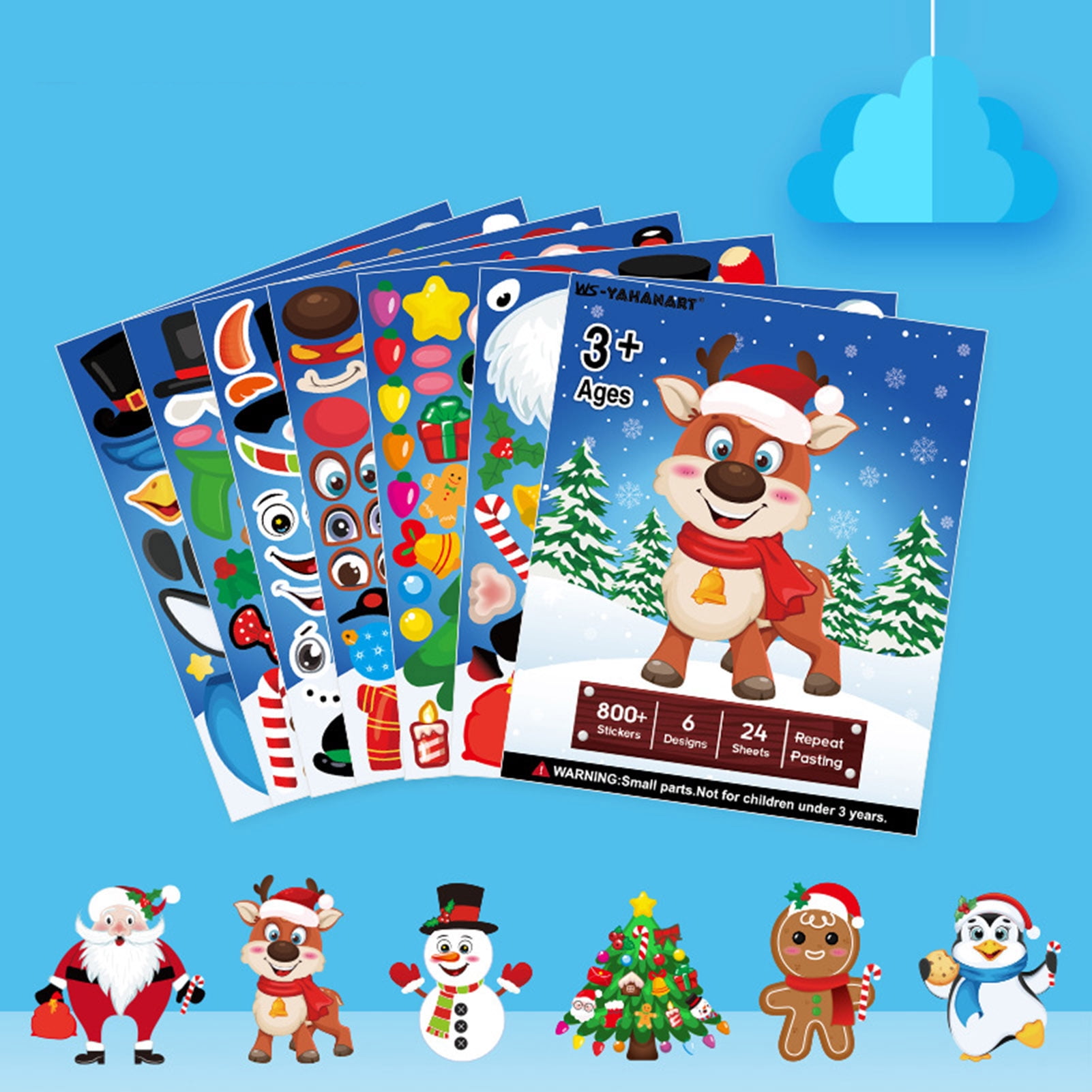 UDIYO 25Pcs Christmas Puzzle Stickers Cute Elk Santa Claus Snowman ...