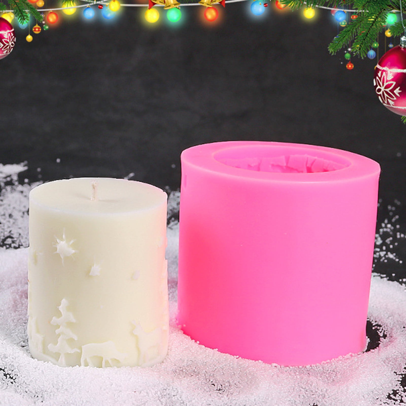 UDIYO 3D Cylinder Christmas Candle Molds,Silicone Soap Mold Embossed ...