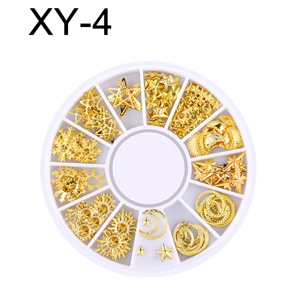 UDIYO 3D Metallic Metal Rivet Heart Moon Star Nail Tips Decorations ...