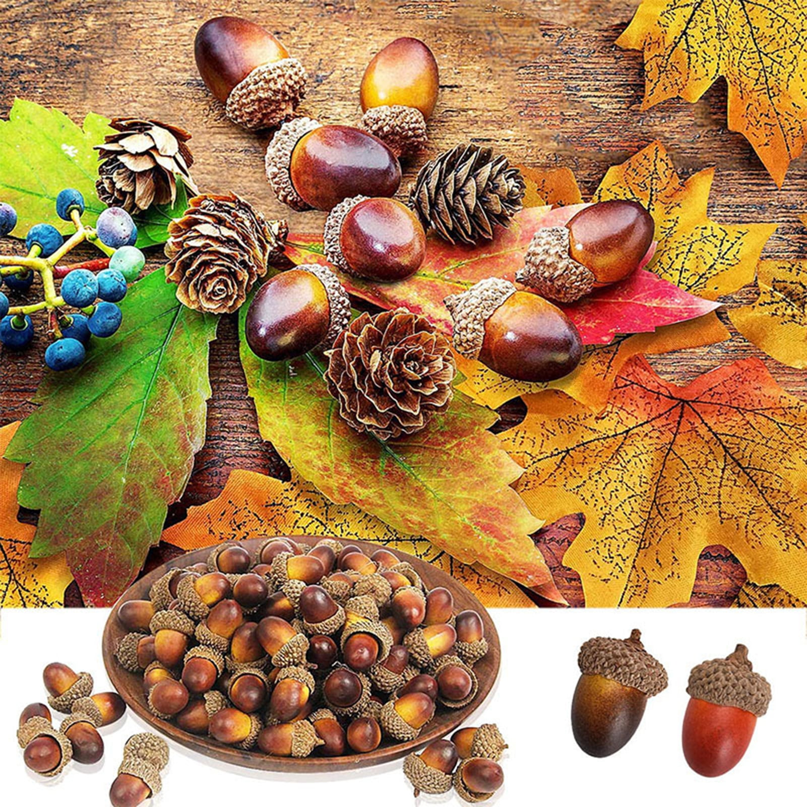 UDIYO 50Pcs/Set 3cm Artificial Mini Acorns, Fake Fruit Props Lifelike ...