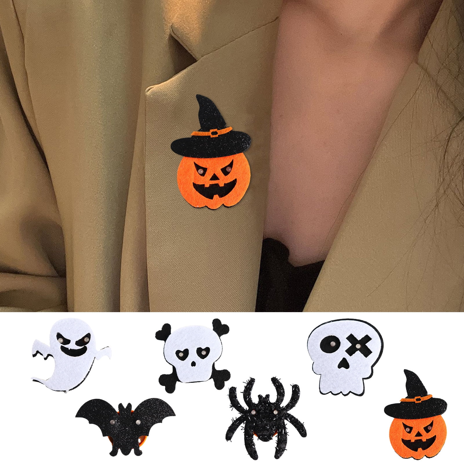 UDIYO 6Pcs Brooch Halloween Light-up Pumpkin Ghost Brooch Spooky ...